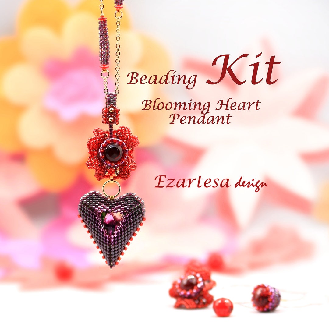 Blooming Heart Pendant Beading Kit, Seed Bead Pattern by Ezartesa - Etsy