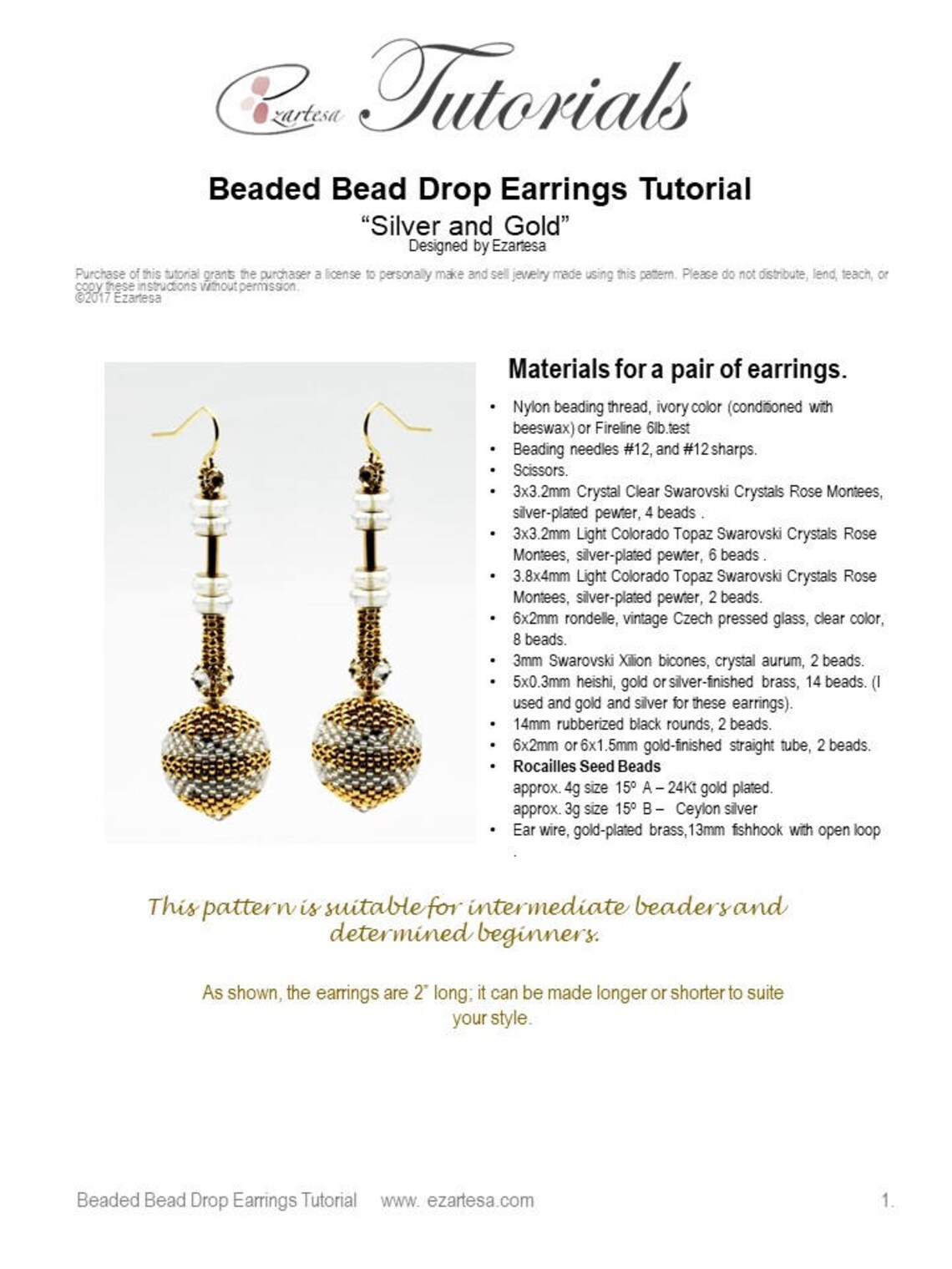 Beaded Bead Drop Earrings Tutorial Silver and Gold Seed Bead - Etsy