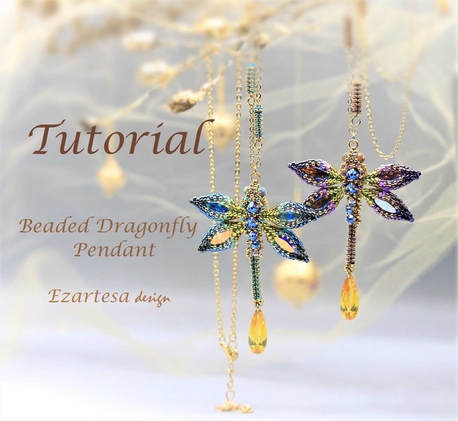 Dragonfly Pendant Beading Tutorial Pattern by Ezartesa - Etsy