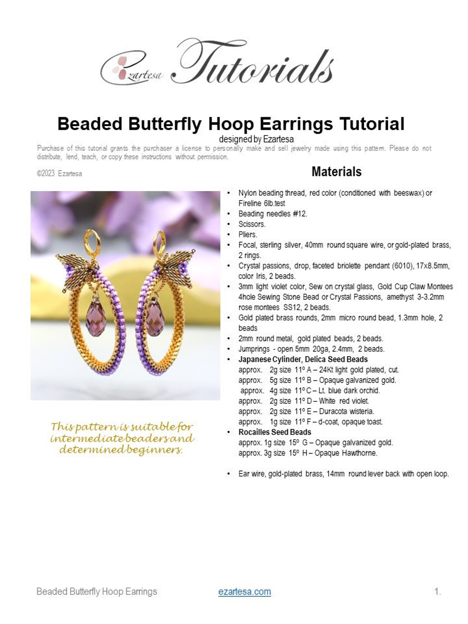 Butterfly Beaded Hoop Earrings Tutorial, Seed Bead Pattern by Ezartesa ...