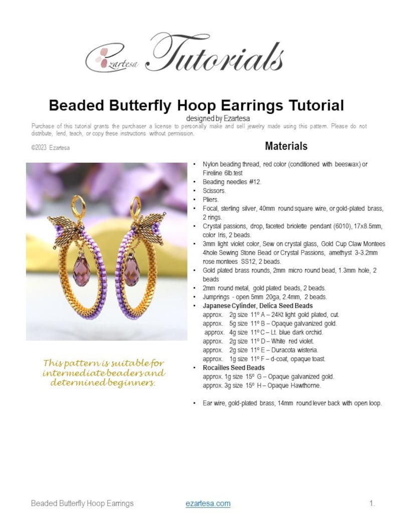 Butterfly Beaded Hoop Earrings Tutorial Seed Bead Pattern By Ezartesa 7372