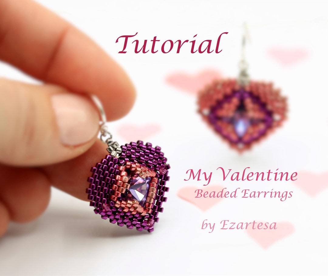 My Valentine Beaded Heart Dangle Earrings Tutorial Seed Bead Pattern
