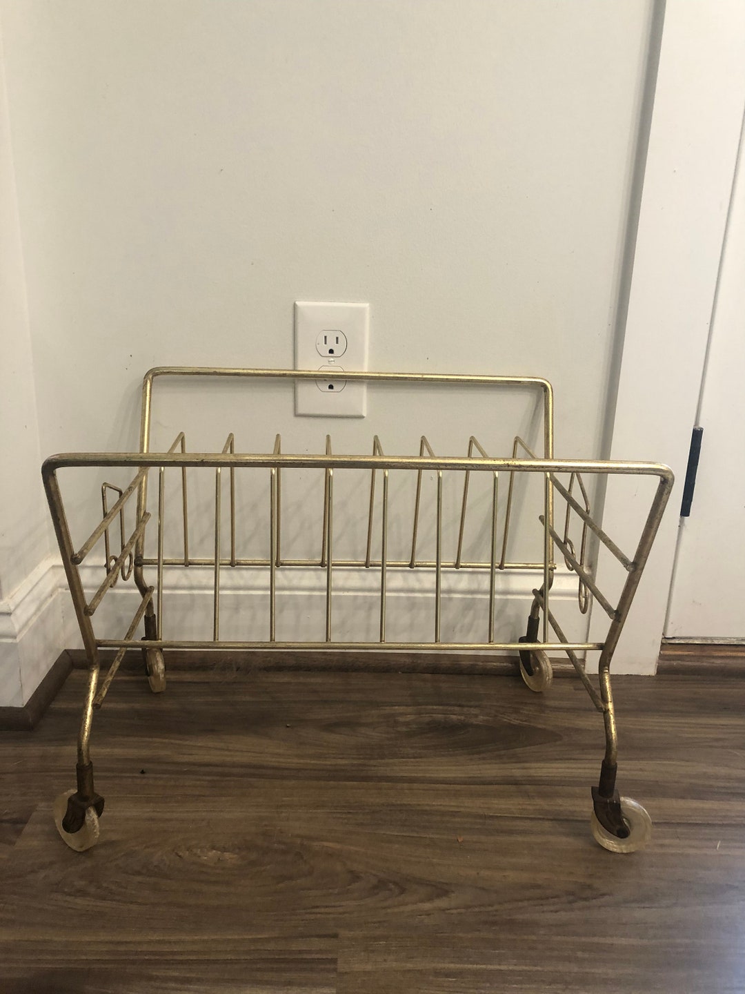 Vintage Brass Rolling Record Stand - Etsy