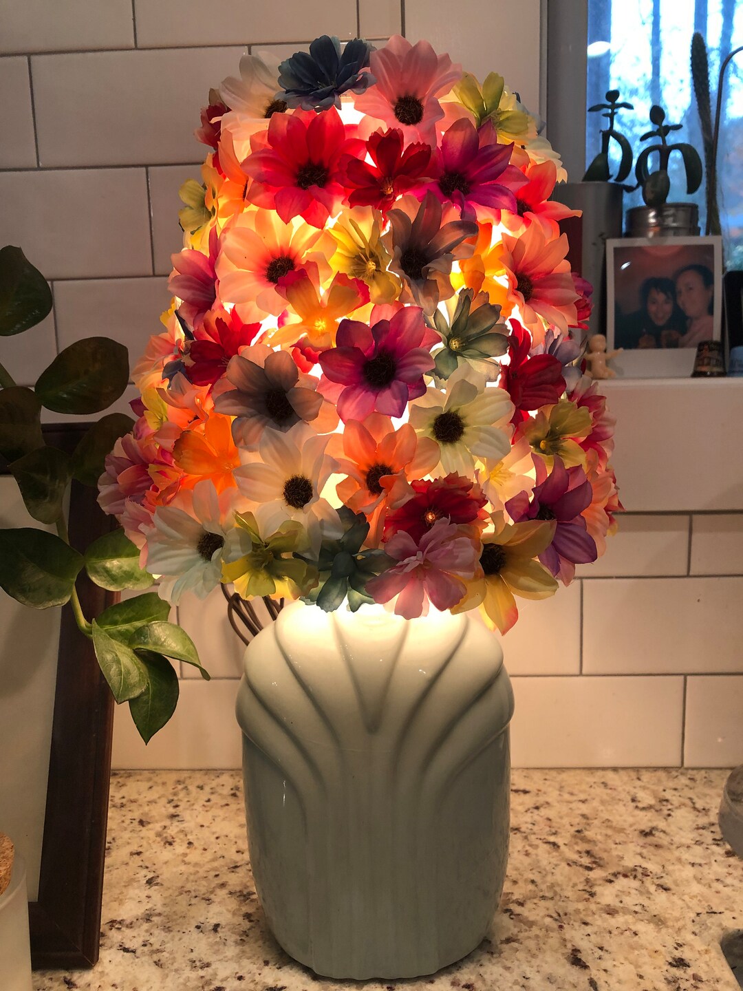 Light Blue 80s Art Deco Revival Geometric Ceramic Lamp With Floral ...