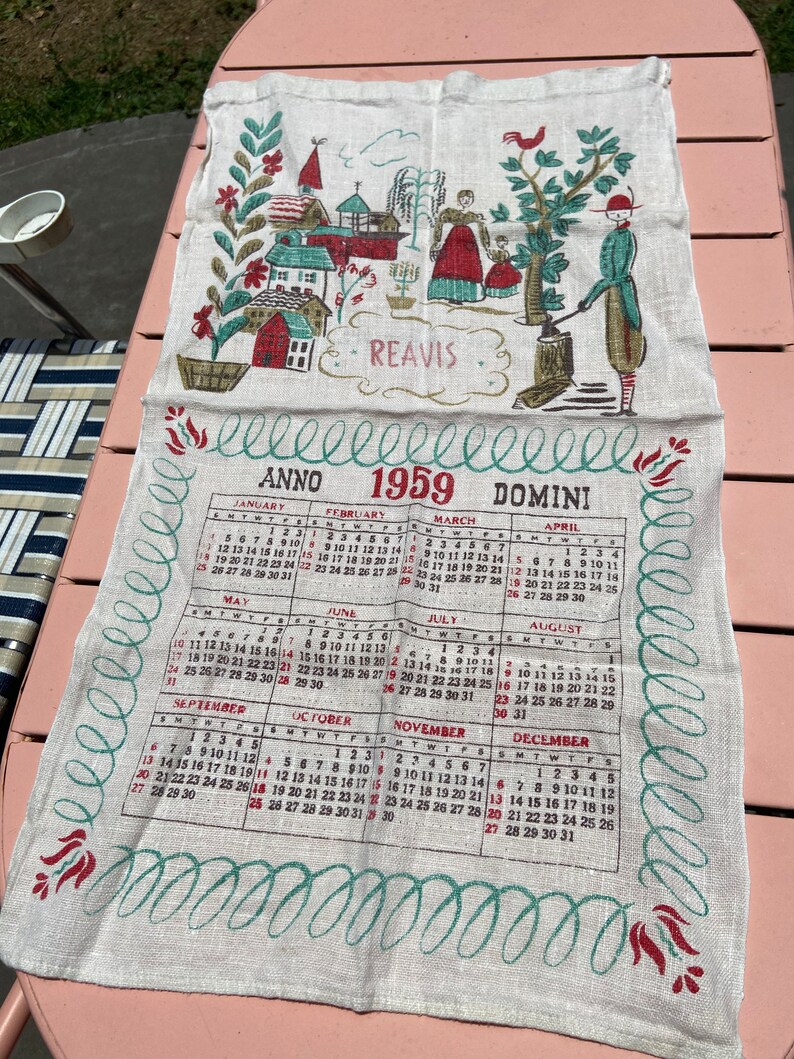 Vintage Year Calendar Decorative Linen Tea Towel - Etsy