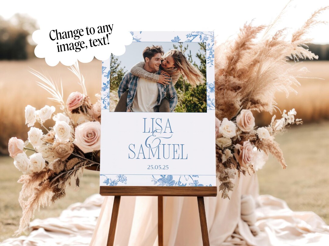 Pre Wedding Welcome Sign With Image, Editable Canva Template, Dusty ...