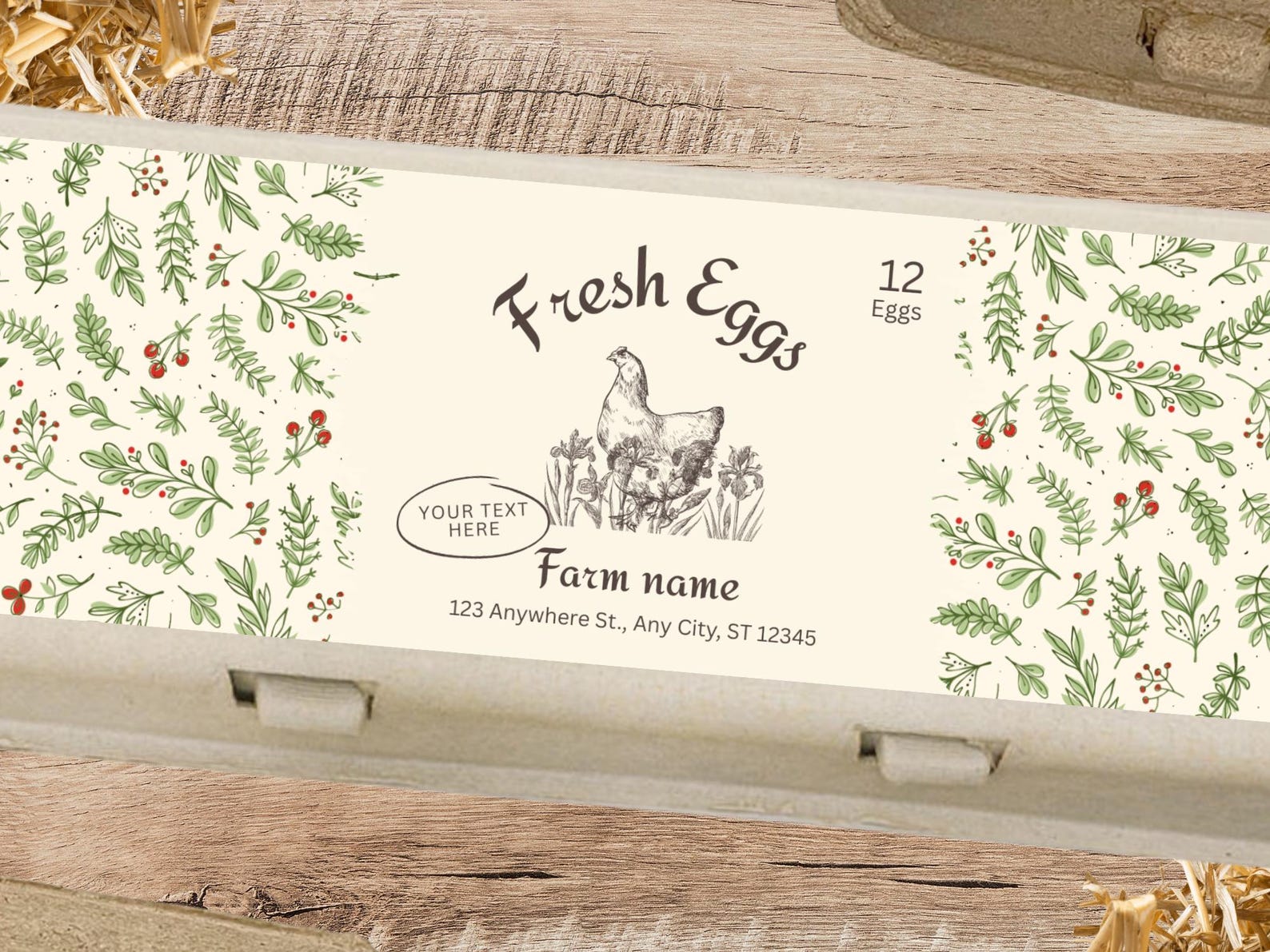 Rustic Christmas Egg Carton Label, Kraft Holiday Design, 7×2" for 12 ...