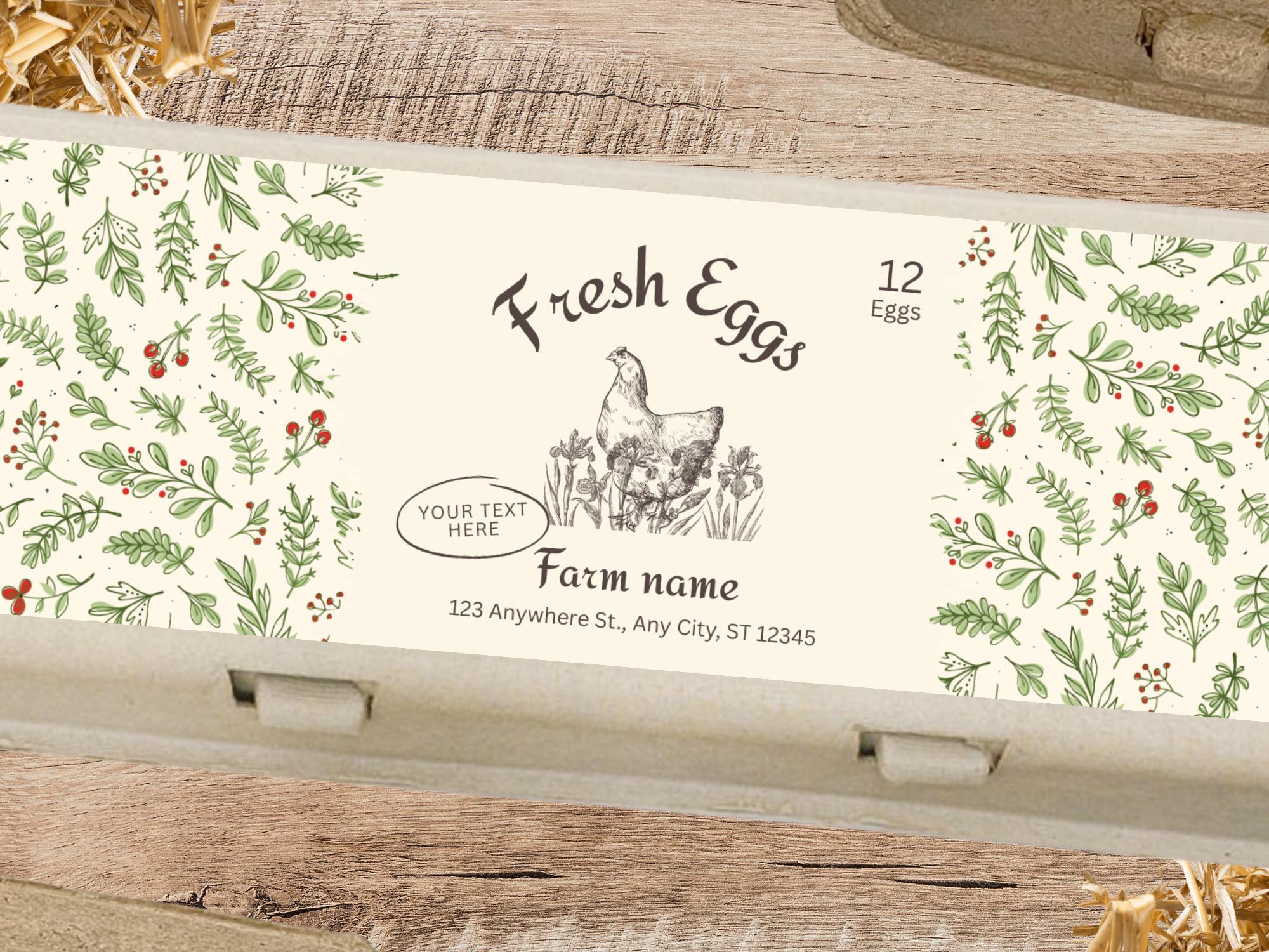 Rustic Christmas Egg Carton Label, Kraft Holiday Design, 7×2" for 12 ...