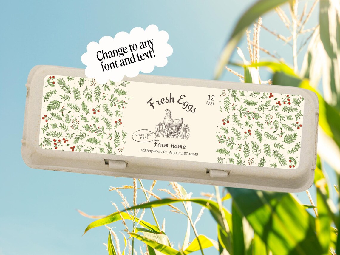 Rustic Christmas Egg Carton Label, Kraft Holiday Design, 7×2" for 12 ...