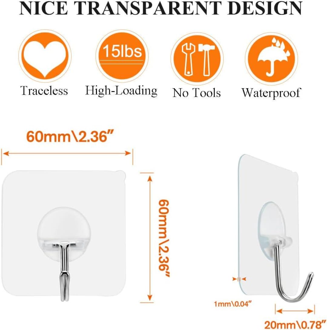 Wall Sticky Hooks for Hanging Wall Hangers Without Nails 15lb(max) on ...