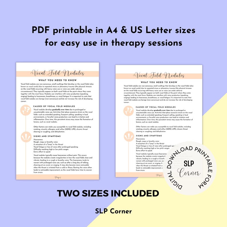 Vocal Fold Nodules Handout for Patients | SLP Speech Therapy (digital ...