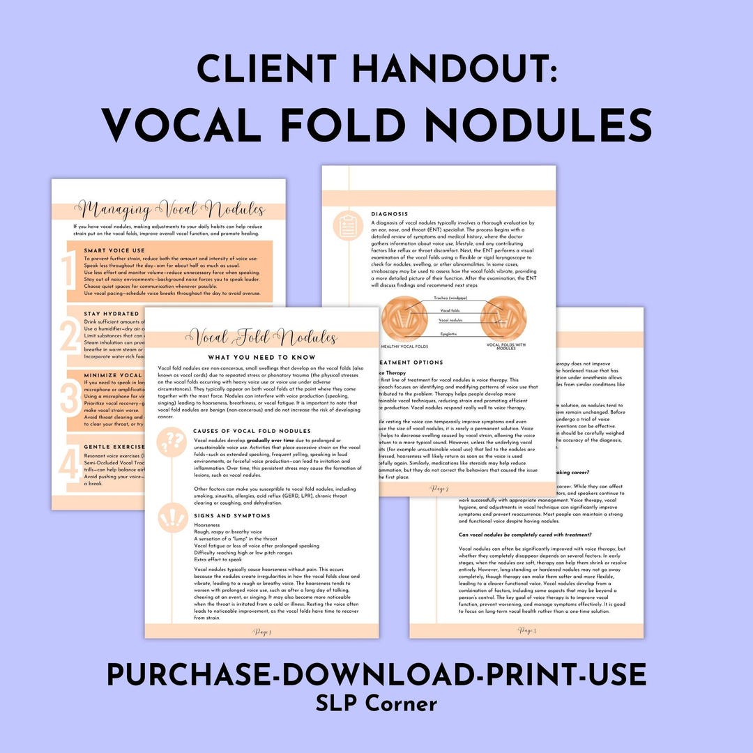 Vocal Fold Nodules Handout for Patients | SLP Speech Therapy (digital ...