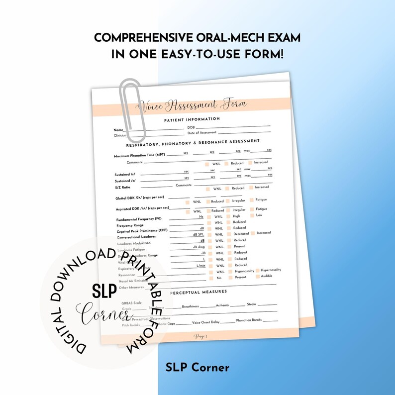 SLP Oral Mechanism Exam Form & Guide | Speech Therapy Forms (PDF ...
