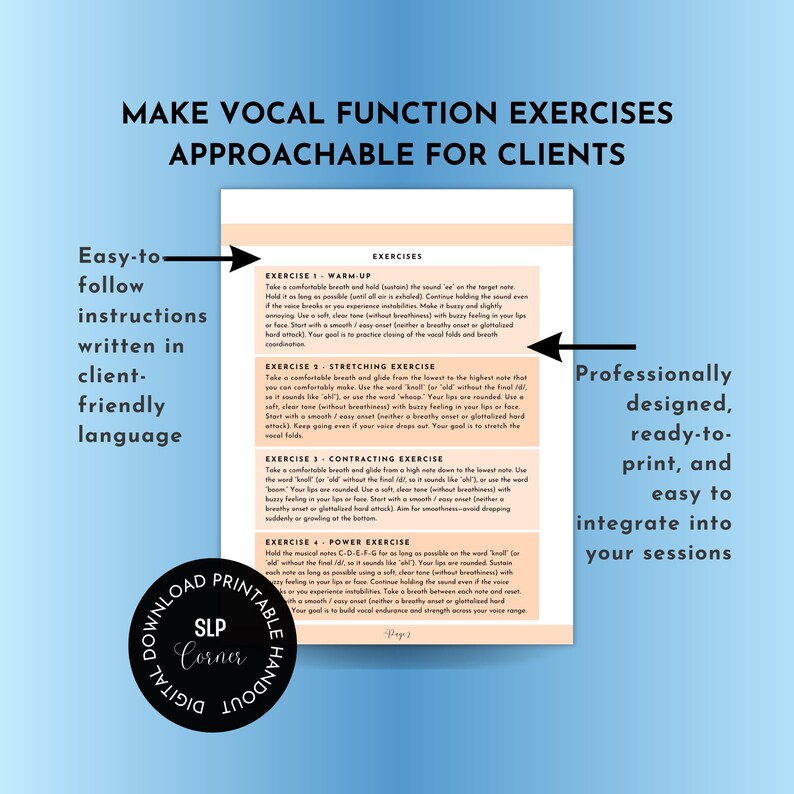 Vocal Function Exercises Handout | SLP Therapy Tool - Handout and ...