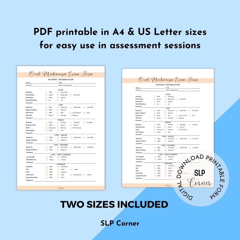 SLP Oral Mechanism Exam Form & Guide | Speech Therapy Forms | Speech ...