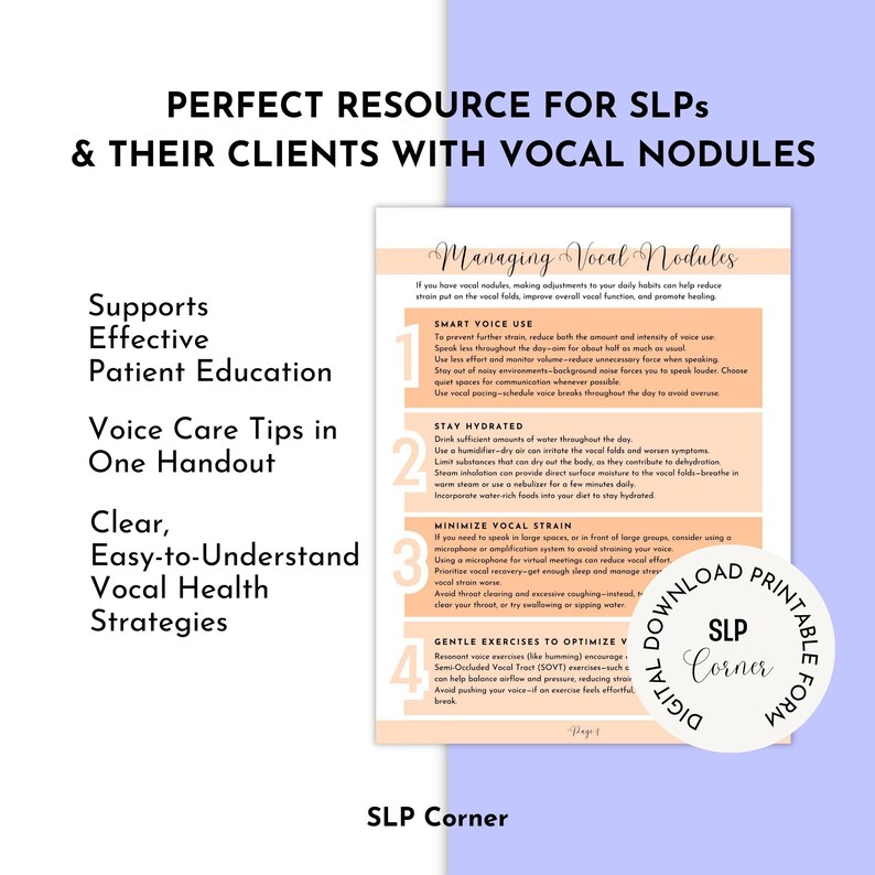 Vocal Fold Nodules Handout for Patients | SLP Speech Therapy (digital ...