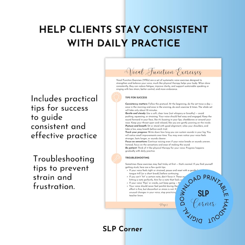 Vocal Function Exercises Handout | SLP Therapy Tool - Handout and ...