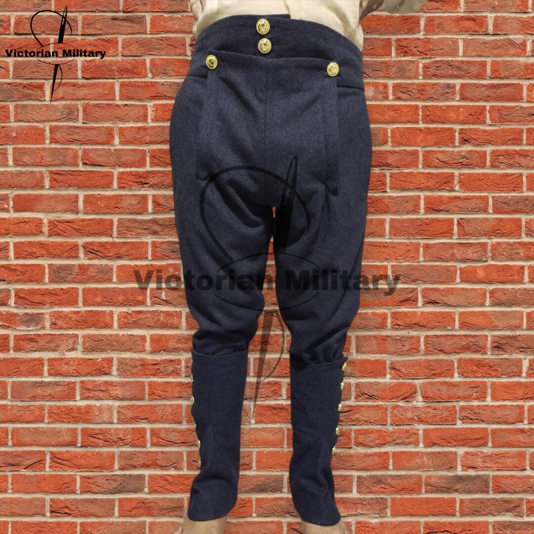 Dark Blue Wool Cavalry Breeches – Victorian Officer Trousers, Bib Front ...