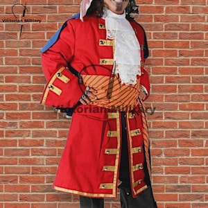 Captain Morgan Pirate Coat for Men | Red Wool Frock Coat With Gold Trim ...