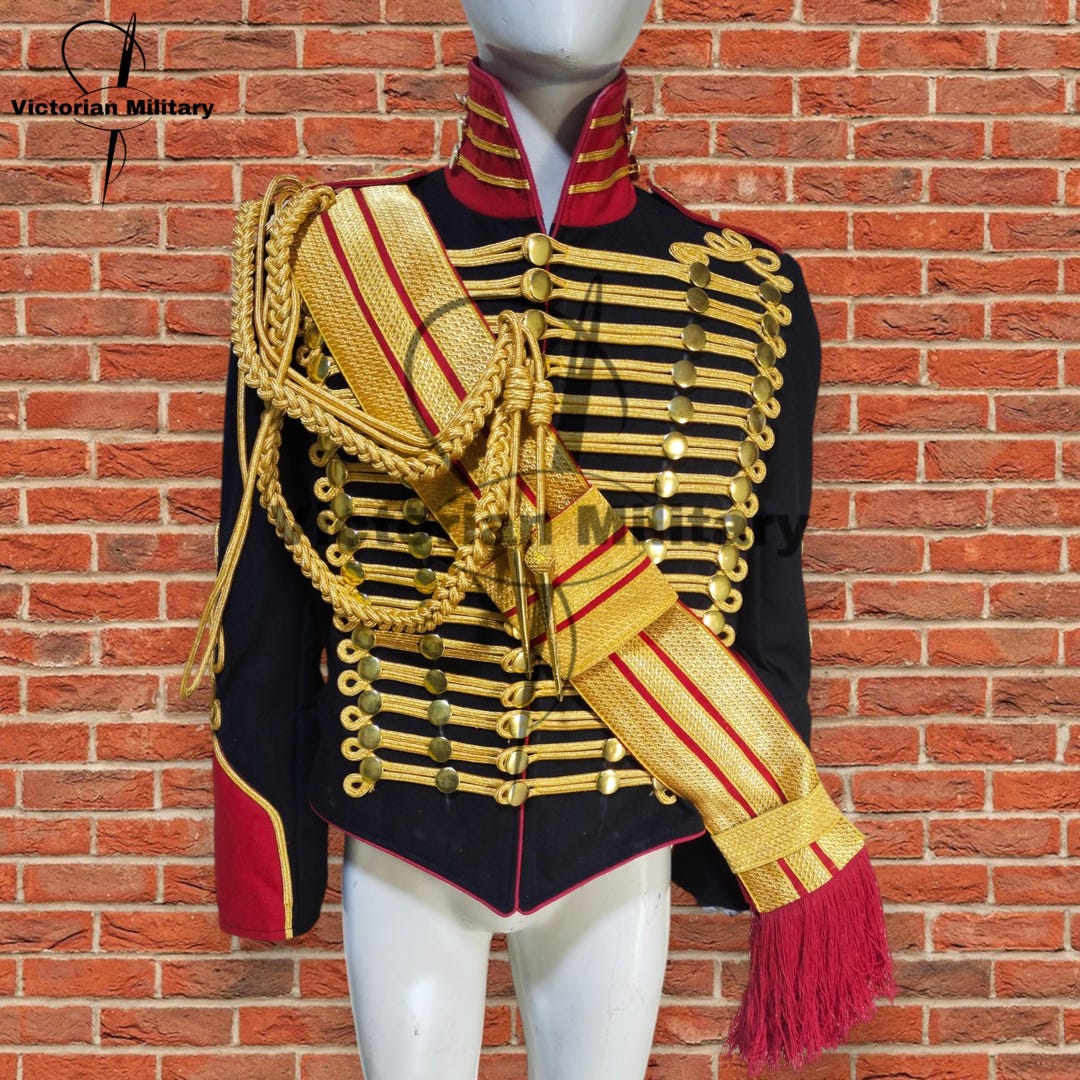 Custom Made Black Wool Hussar Jacket: Gold Braiding, Ceremonial ...