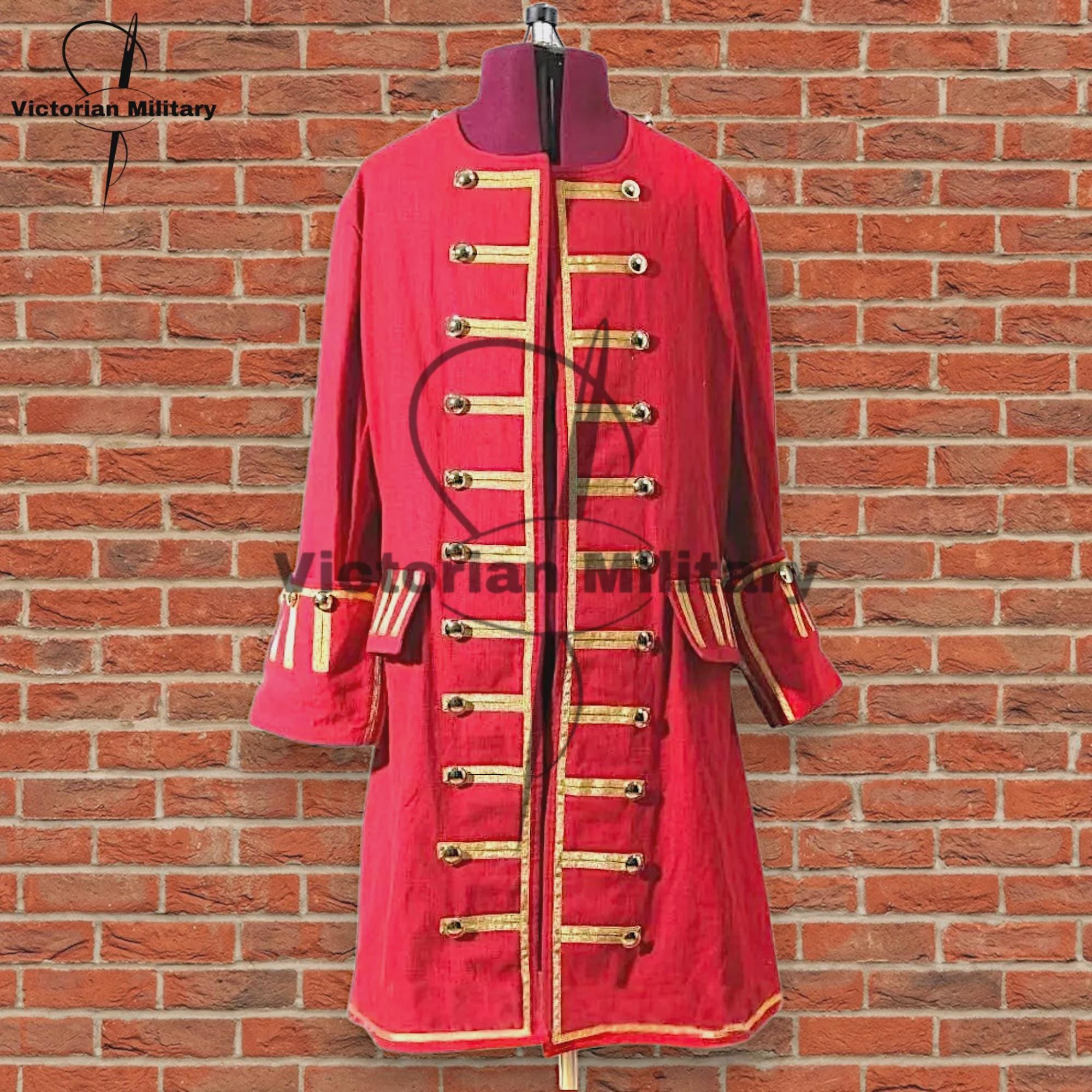 Captain Morgan Pirate Coat for Men | Red Wool Frock Coat With Gold Trim ...