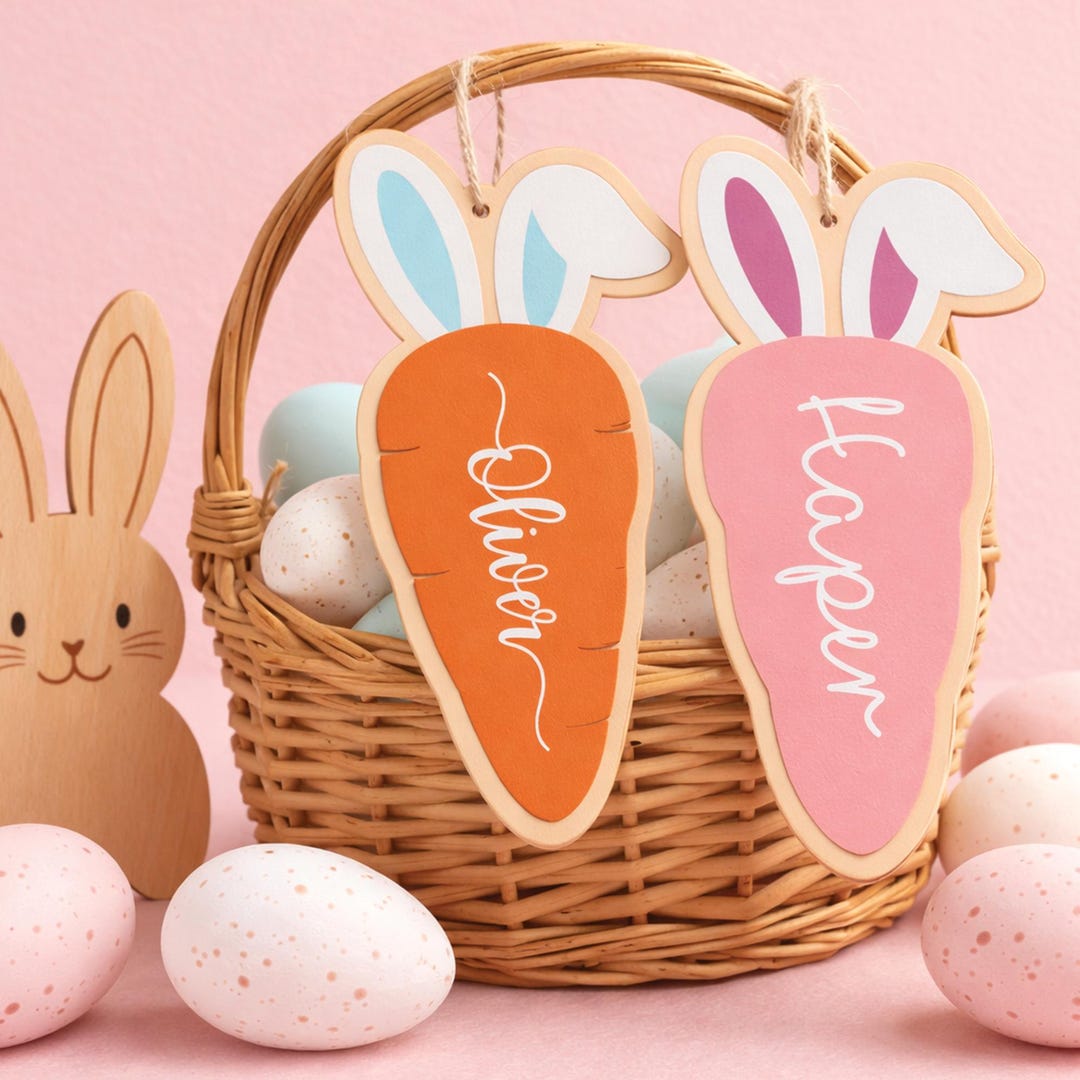 Personalized Carrot Easter Basket Tags for Grandkids, Carrot Name Tag ...