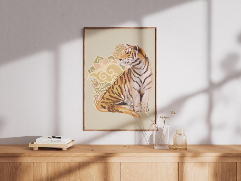 Illustrated Tiger Poster - Etsy