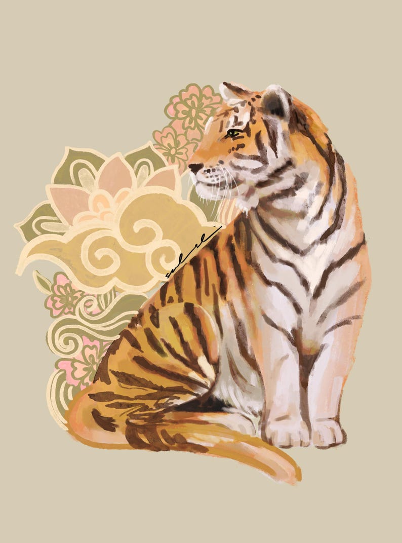Illustrated Tiger Poster - Etsy