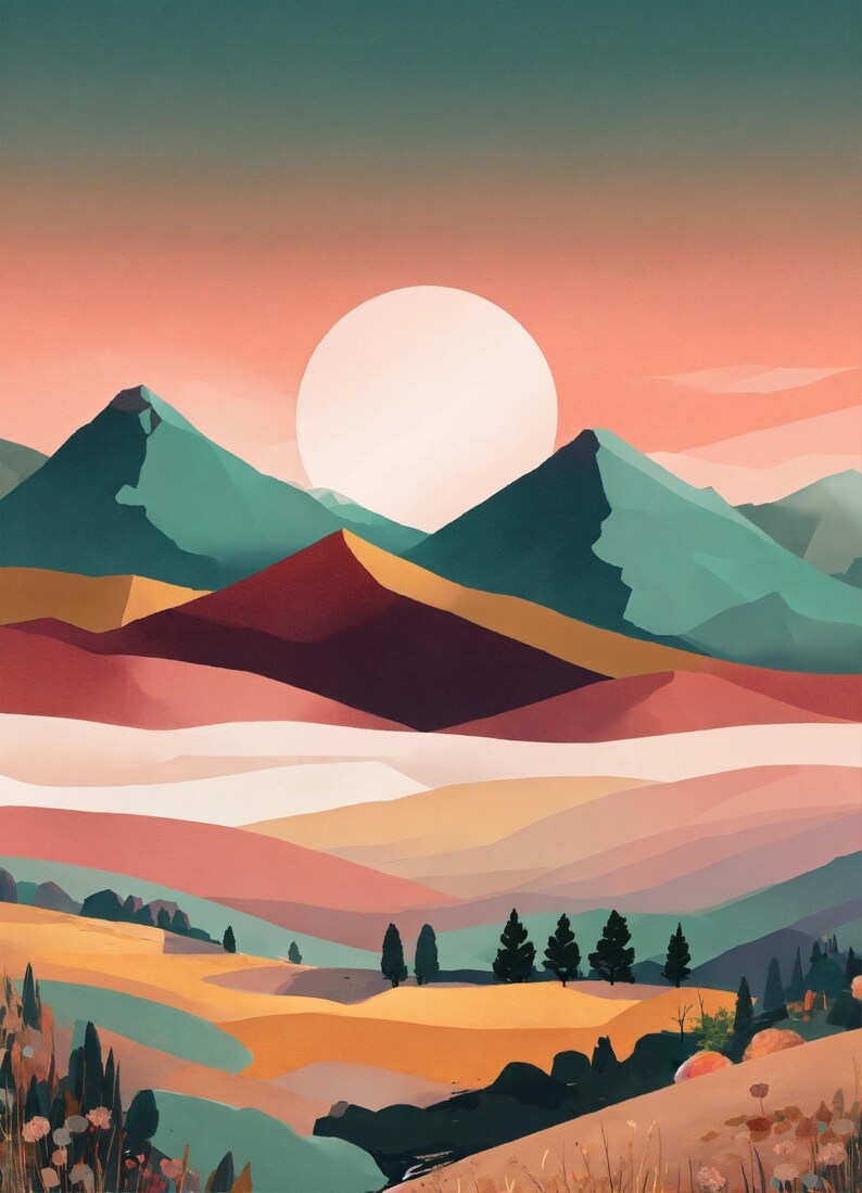 Boho Art Minimalist Landscape Mountains - Etsy