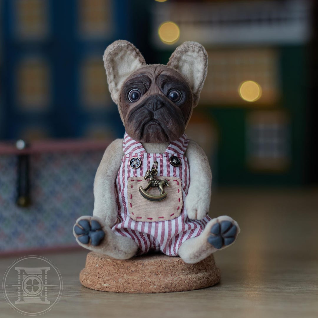 OOAK Teddy French Bulldog – Collectible Plush Toy, Handmade Decor, Soft ...