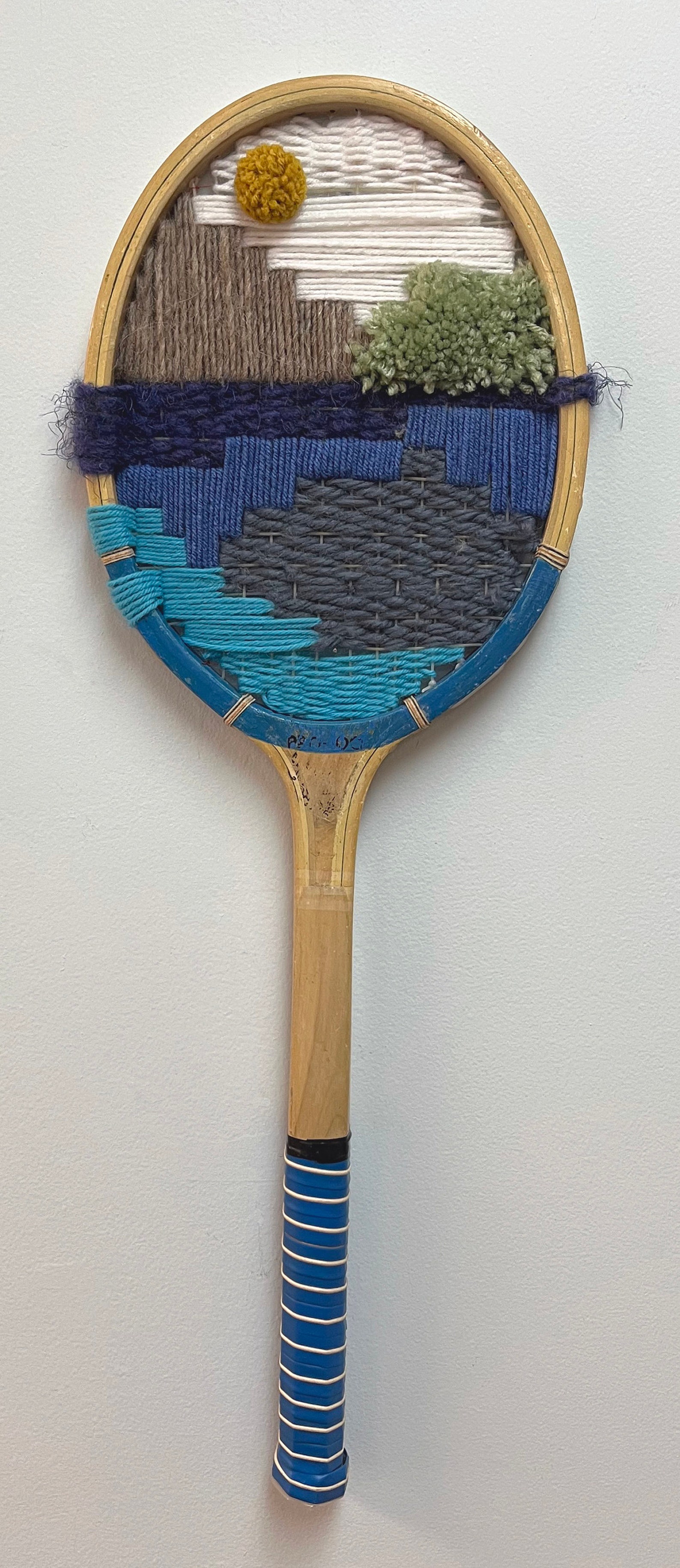 Vintage Tennis Racquet Abstract Lake Scene Weaving Fiber Wall Art Gift ...