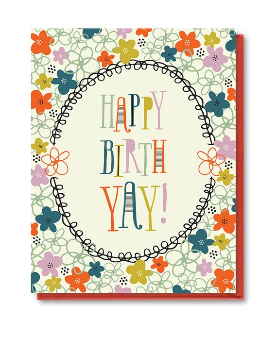Happy Birth Yay Birthday Card Floral Blank Birthday Card | Etsy