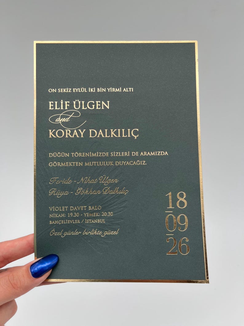 Floral Print Invitation, Emerald Green Envelope, Gold Gilded Invitation ...