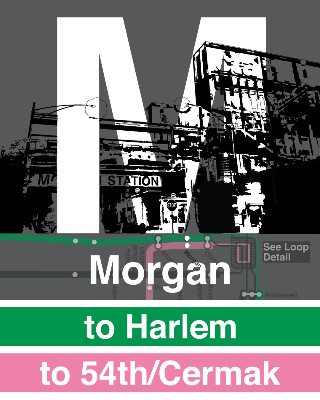 CTA L Stop Sign: Morgan (green and Pink Lines) - Etsy