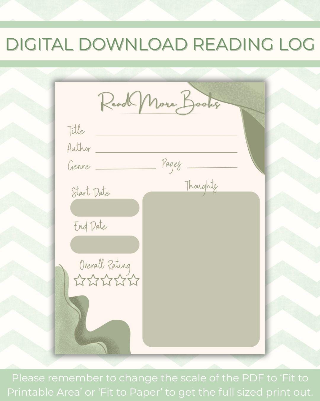 DIGITAL DOWNLOAD | Printable, Simple, Green, Boho Reading Log - Etsy