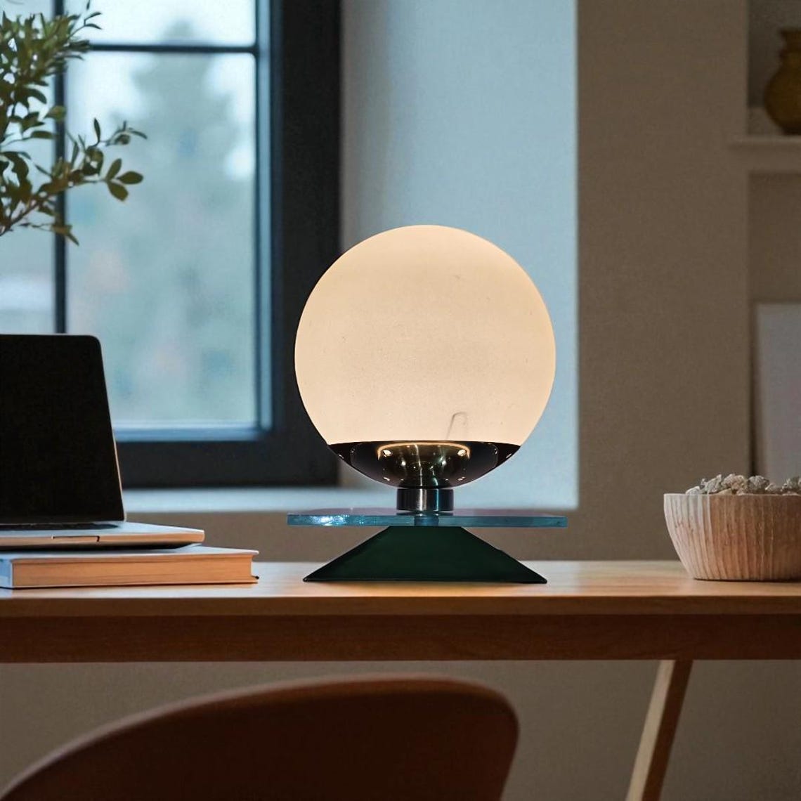 Modern Glass Globe Table Lamp With Black Base – Minimalist Desk Light ...