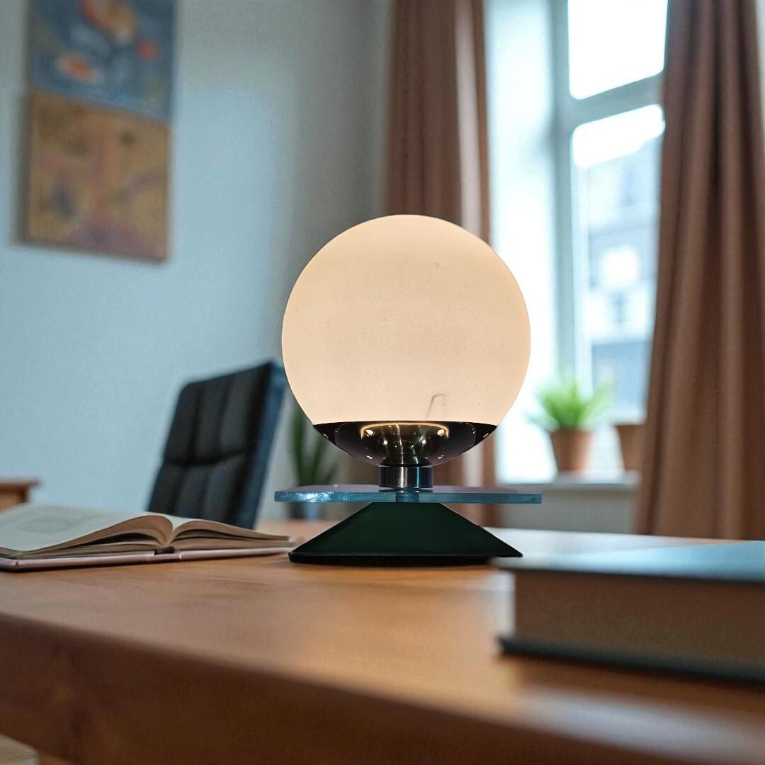 Modern Glass Globe Table Lamp With Black Base – Minimalist Desk Light ...