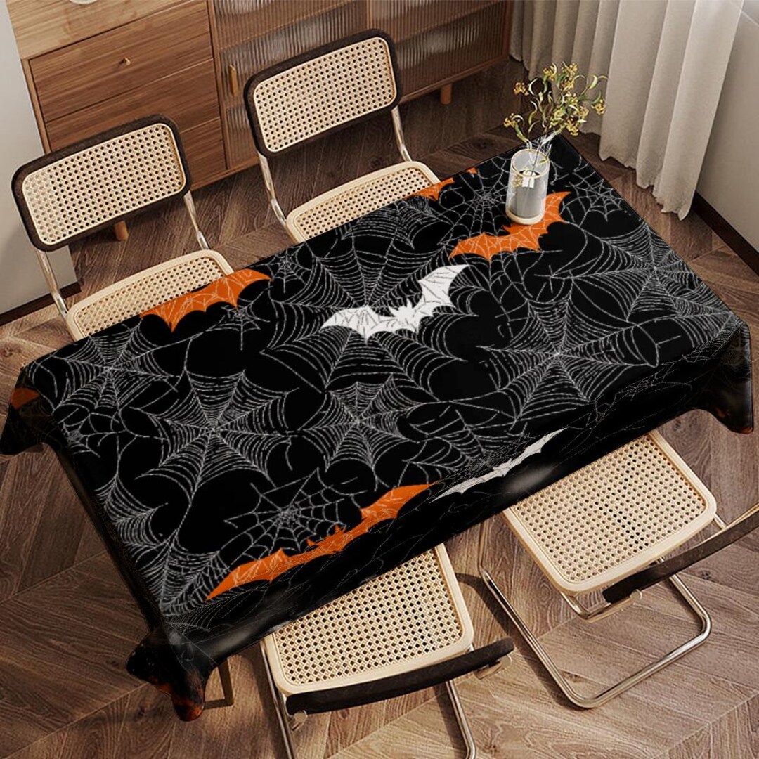 Waterproof Halloween Round Tablecloth With Bat and Spider Web Prints - Etsy