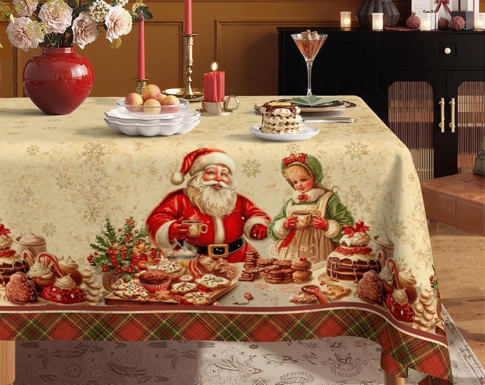 Vintage Santa Claus Christmas Tablecloth - Retro Holiday Design - Etsy