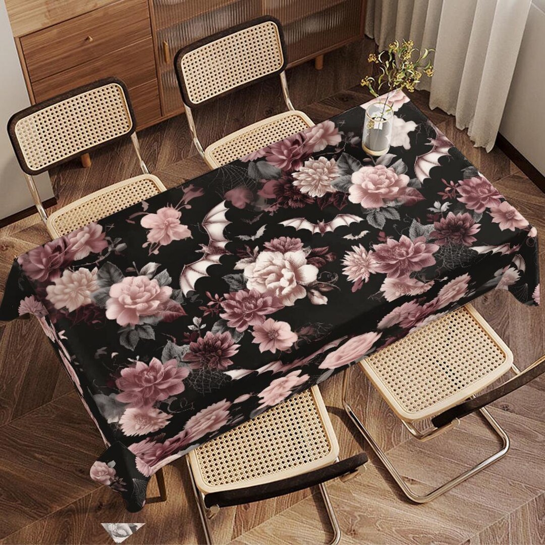 Gothic Dark Pink Floral Bat Tablecloth: Halloween Retro Decor - Etsy