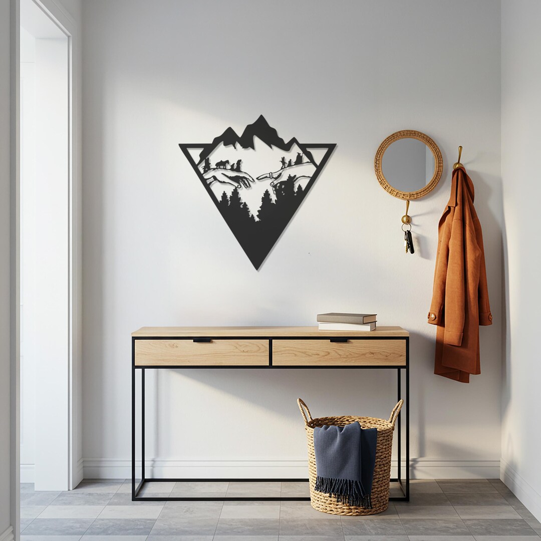 Creation Inspired Triangle Metal Wall Art, Mountain & Forest Silhouette ...