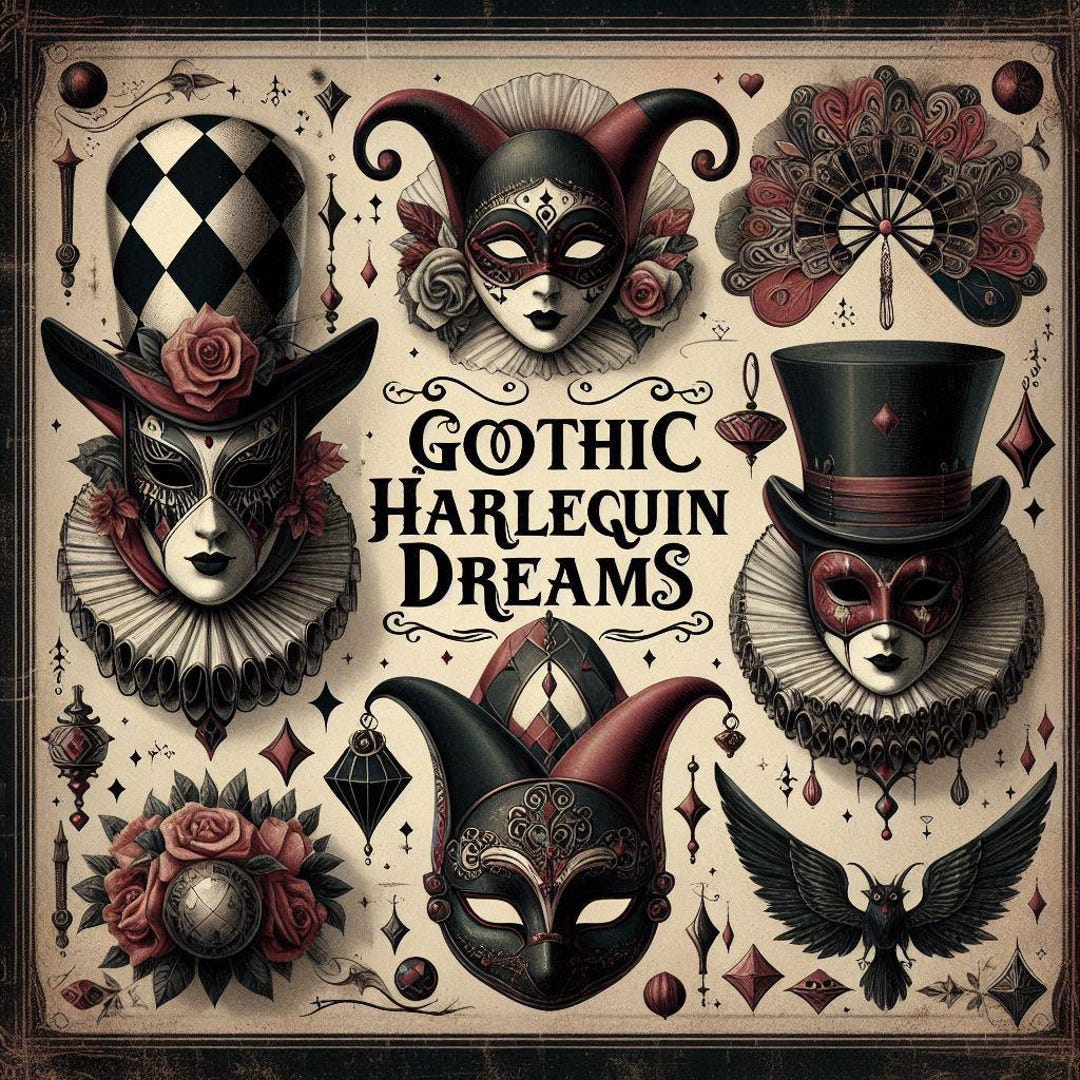 Gothic Harlequin Dreams Clipart Set – Dark Harlequin Characters for ...