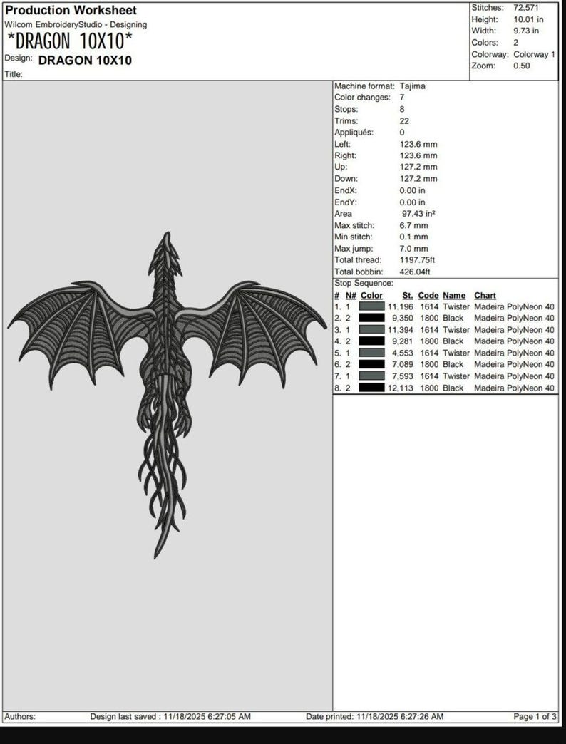 Flying Dragon Embroidery Design 10 Inch Mythical Dragon Fantasy Dragon ...