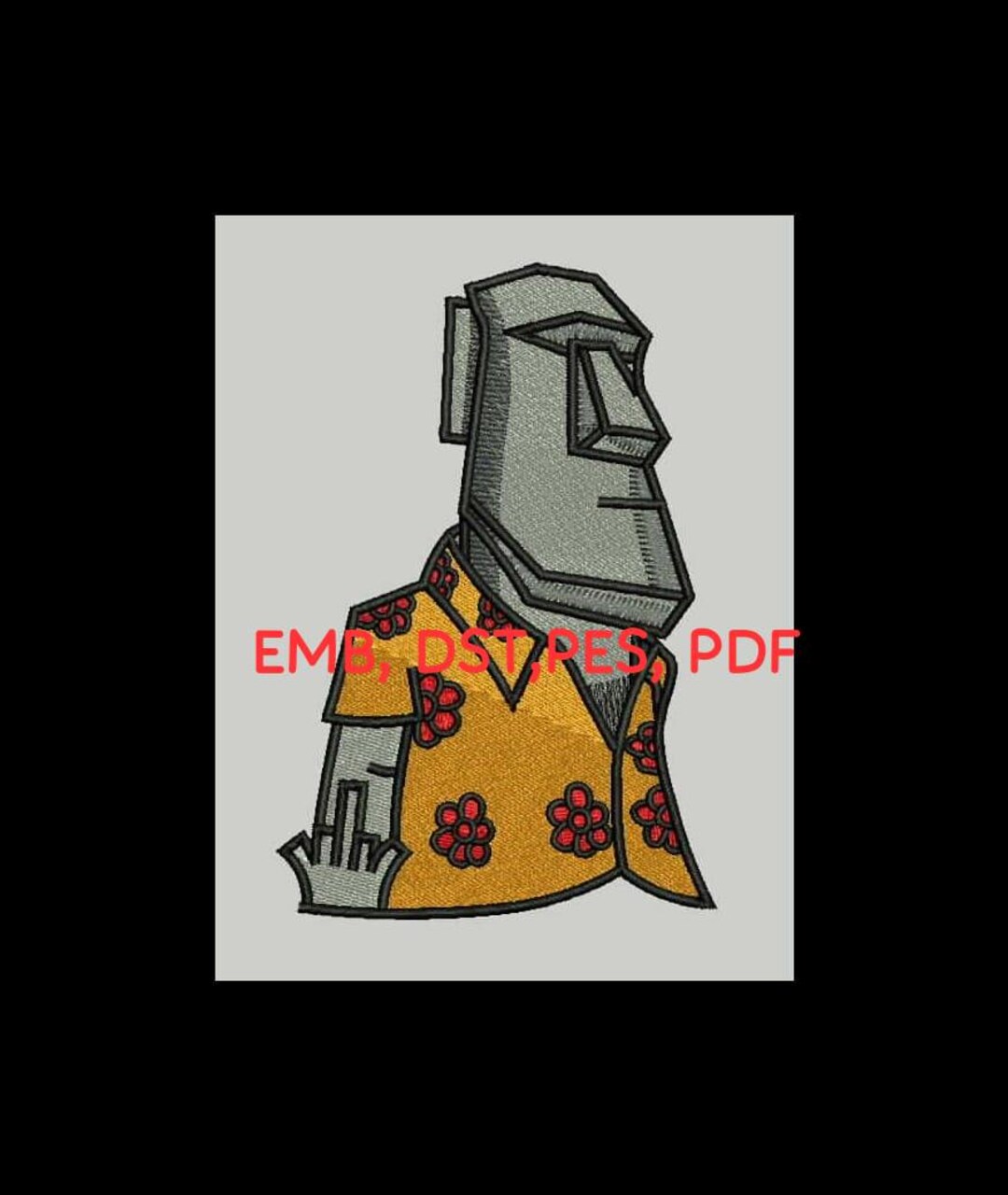 Sigma Stone Face Embroidery Design - Digitized Moai Greek Letter File ...