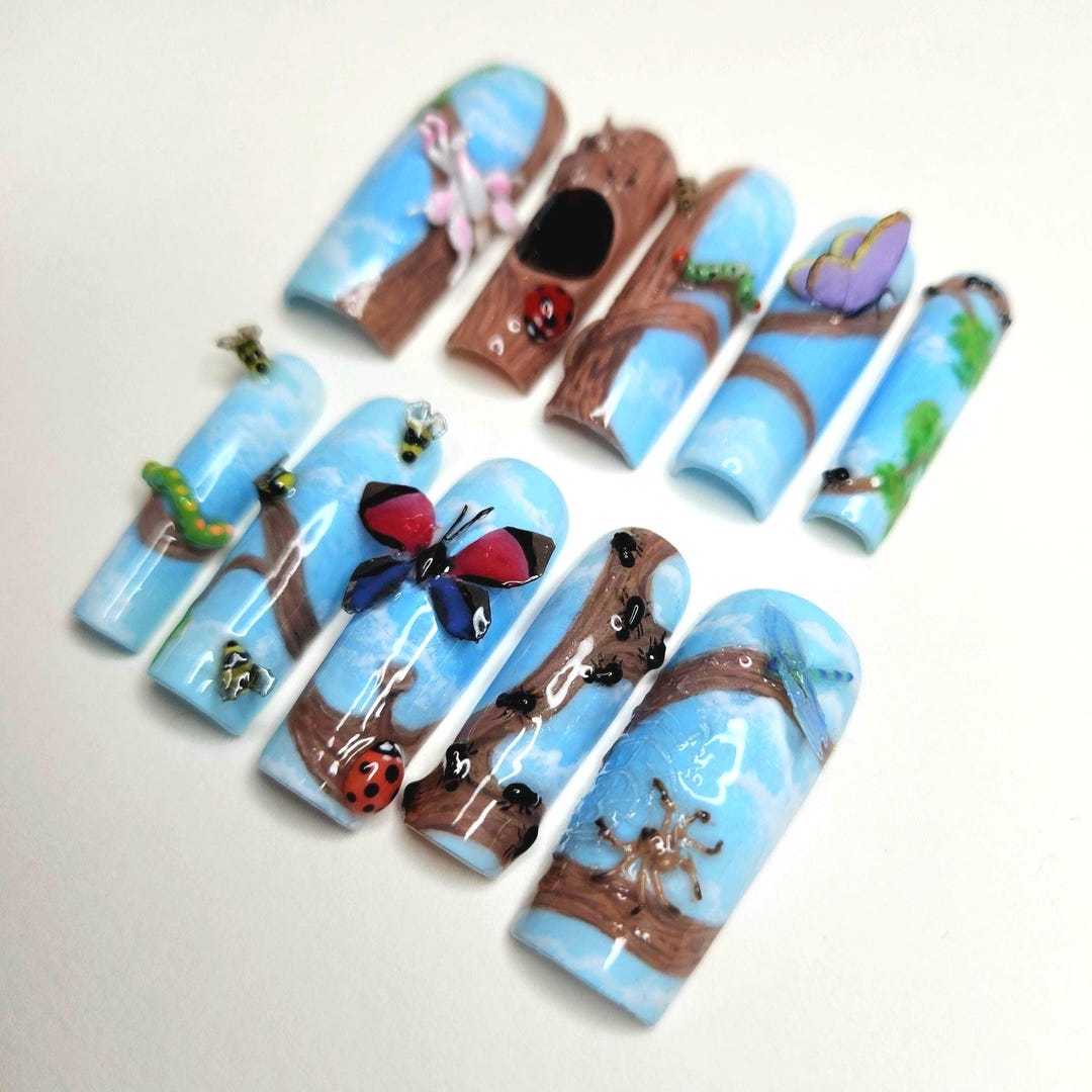 Custom Handmade Press on Nails- Whimsical 'insect Party' Nails/ Hand ...