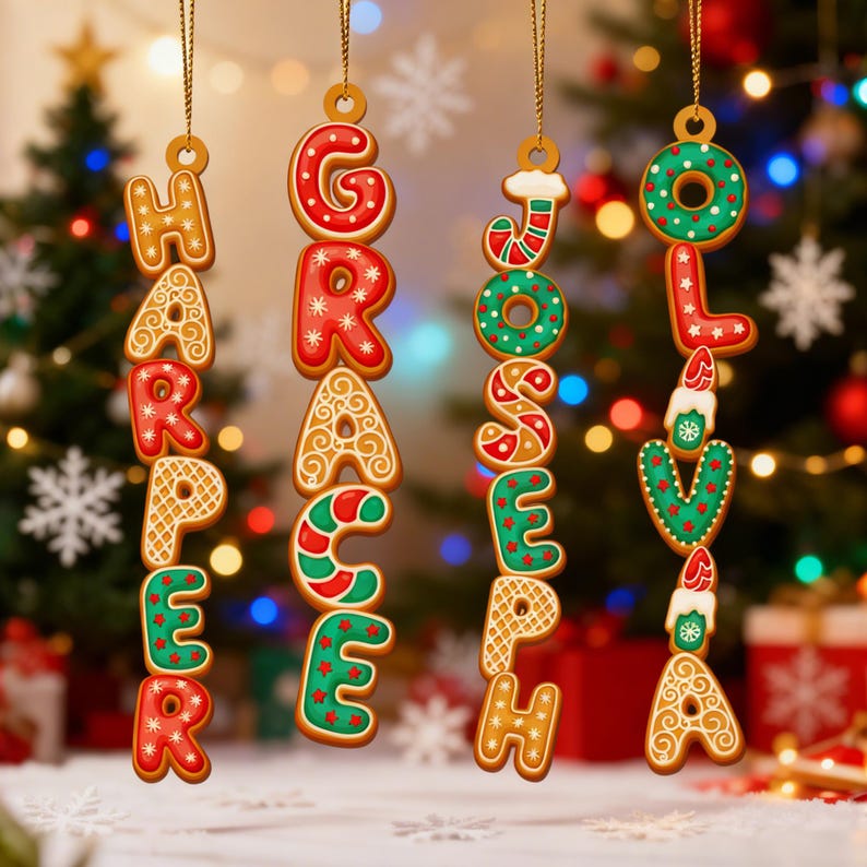 Custom Gingerbread Alphabet Ornament, Personalized Acrylic Christmas ...