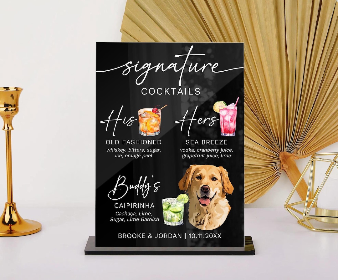 His Hers Dog Signature Cocktail Sign, Wedding Signature Drink Sign, Dog ...