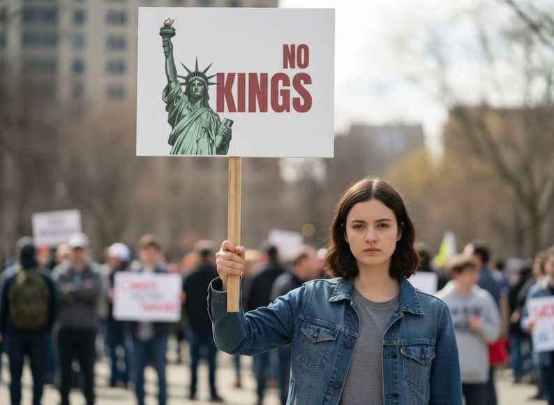 No Kings Protest Sign With Handle, Democracy Protest Sign, Anti-trump ...