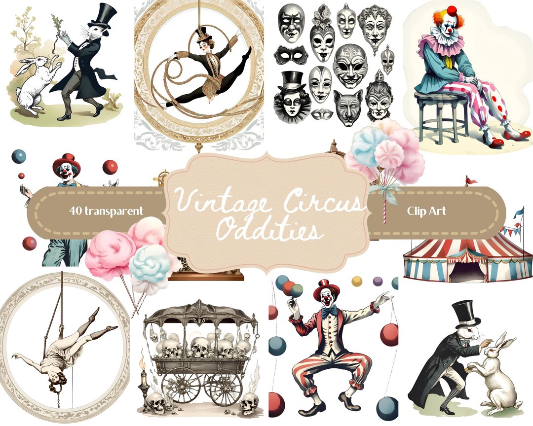 Vintage Circus Oddities Clip Art Bundle – Retro Carnival PNG, Creepy ...