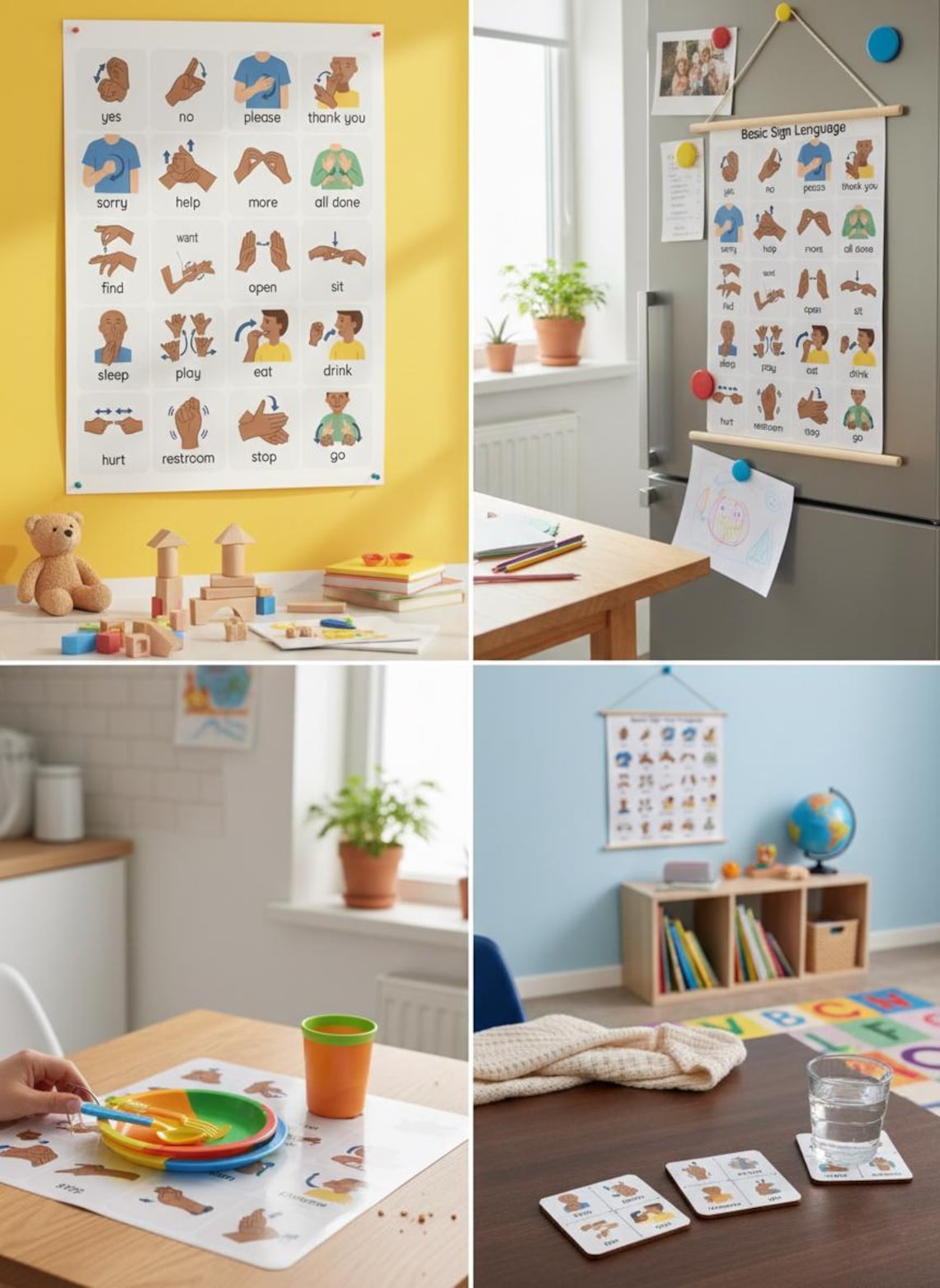 ASL Basic Needs Sign Language Chart, Visual Learning Poster (digital ...